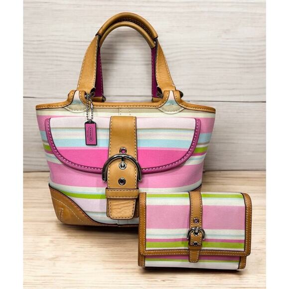 Coach | Bags | Vintage Coach 888 Soho Twill Stripe Tote Matching Wallet ...